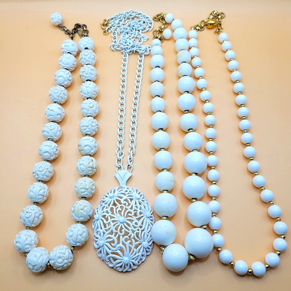 Monet | Jewelry | 4 Vtg White Monet Necklaces Signed Read Description ...